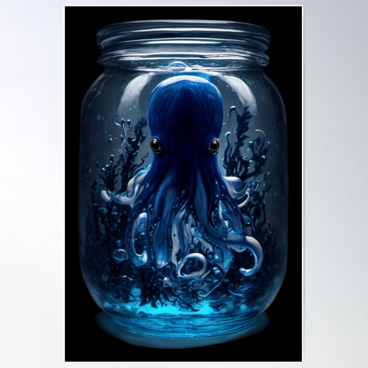 Cute Blue Octopus In A Jar Poster Wall Art, Modern Wall Decor For ...