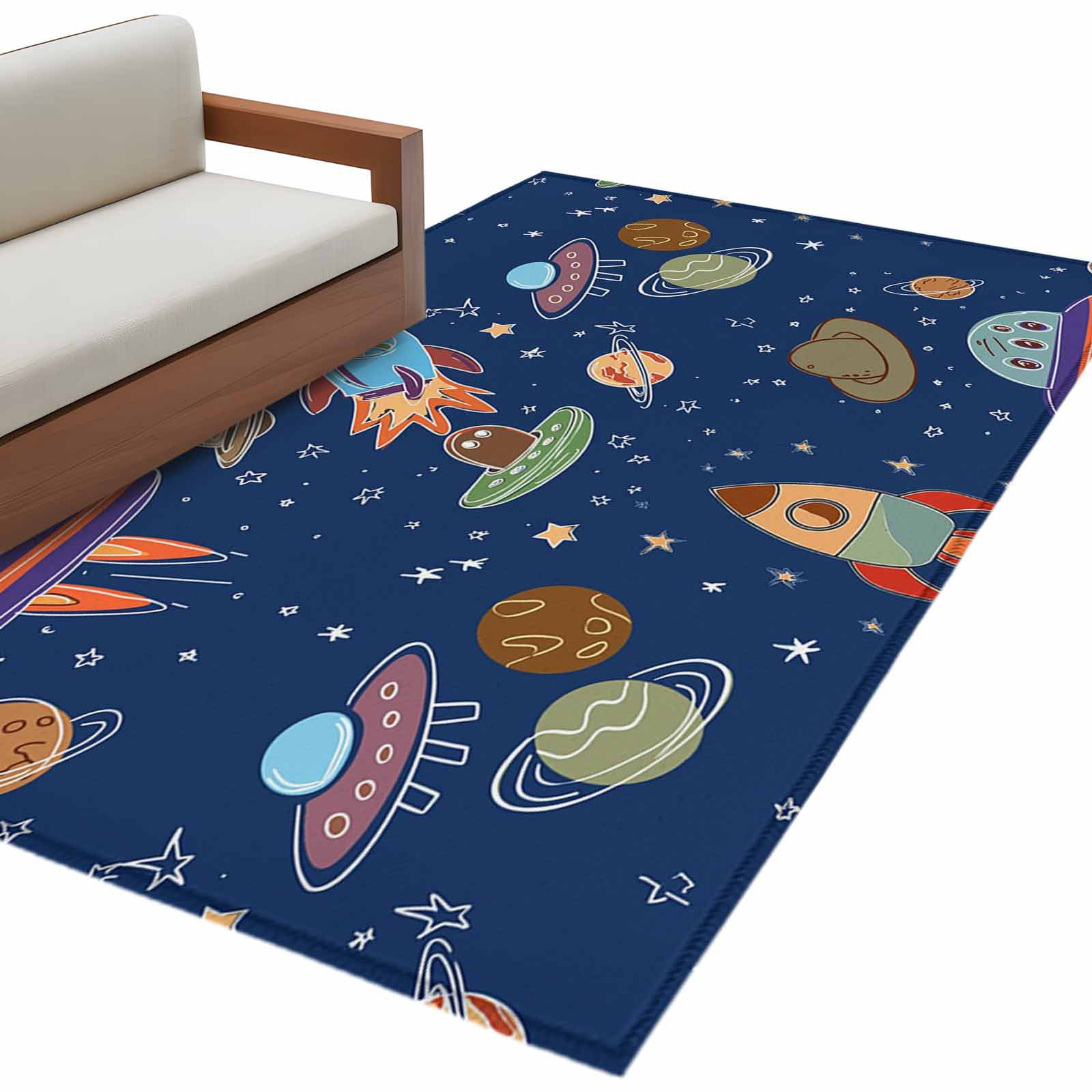 Cute Blue Space Area Rug 4x6 Washable Rug Non Slip Star Cartoon ...