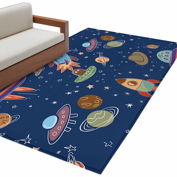 Cute Blue Space Area Rug 4x6 Washable Rug Non Slip Star Cartoon ...