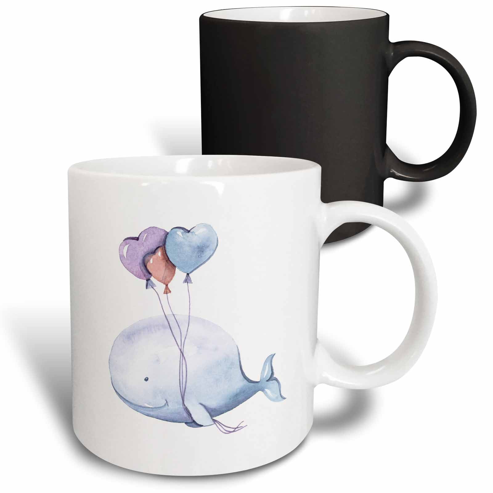 3drose, Cute Blue Whale Holding Heart Balloons Illustration, 11oz Magic ...