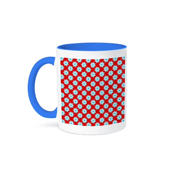 Cute Blue, White, And Red Flower Pattern, 11oz Two-Tone Blue Mug ...