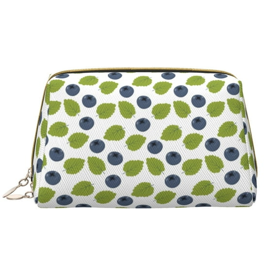 Cute Blueberry Light Green Leaves Makeup Bag, Large Capacity Cosmetic ...