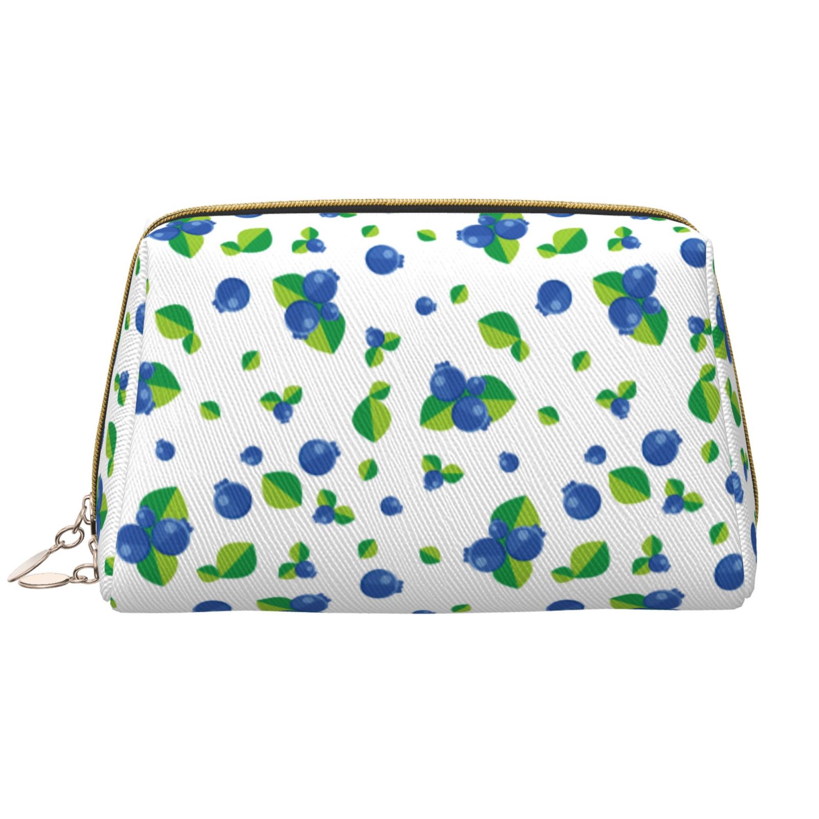 Cute Blueberry Mint Green Makeup Bag, Leather Waterproof Travel ...