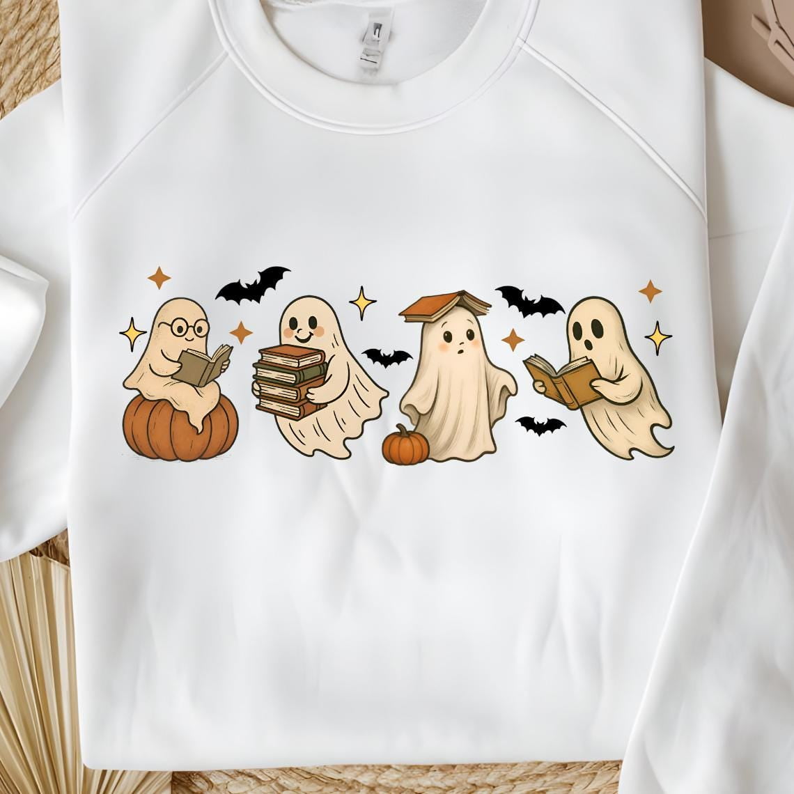 Cute Bookish Ghosts , Fall Book Lover Design, Reading Ghosts ...