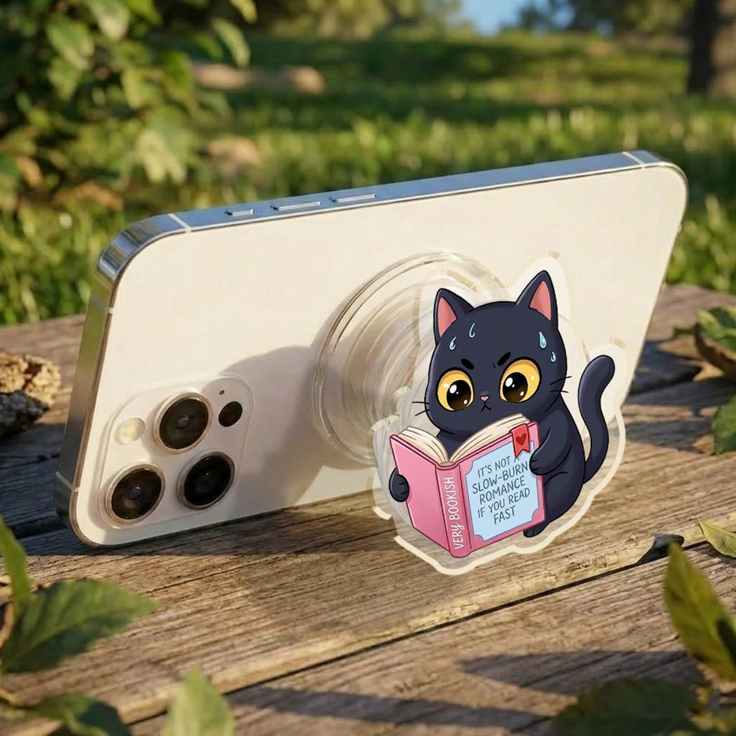 Cute Bookish Grip – Black Cat Reader PhoneGrip, Bookworm Gift, Magnetic ...