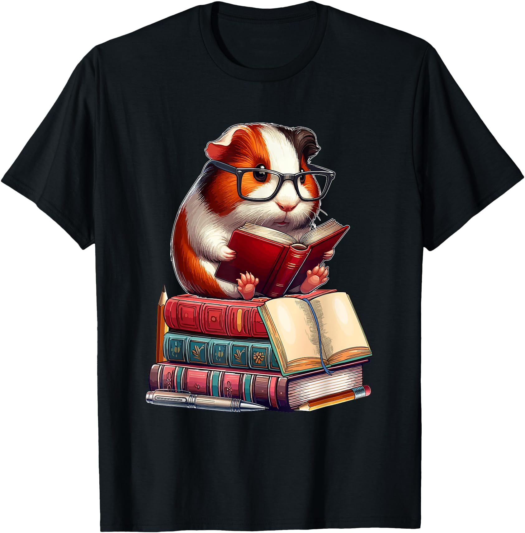 Cute Bookworm Guinea Pig Shirt, Reading Gift Tee for Librarians ...