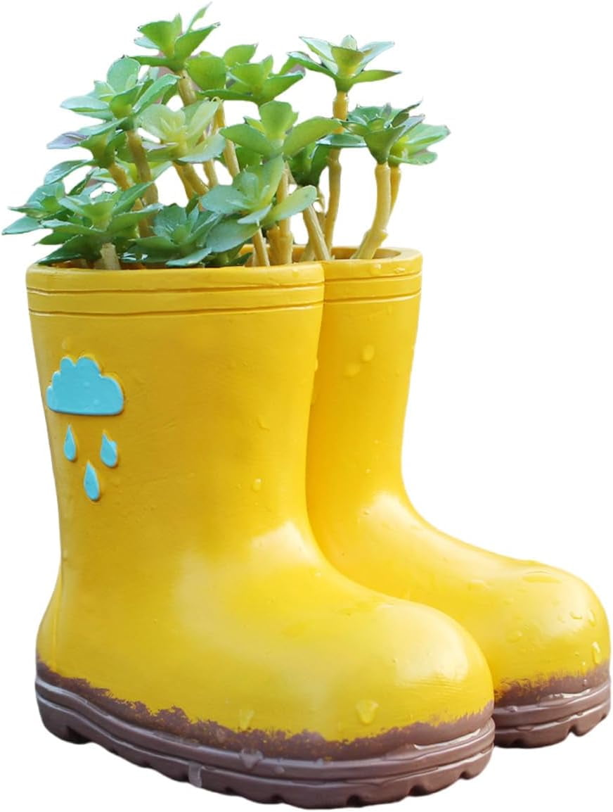 Cute Boots Planter, Unique Rain Boots Shaped Flower Pot, Resin ...