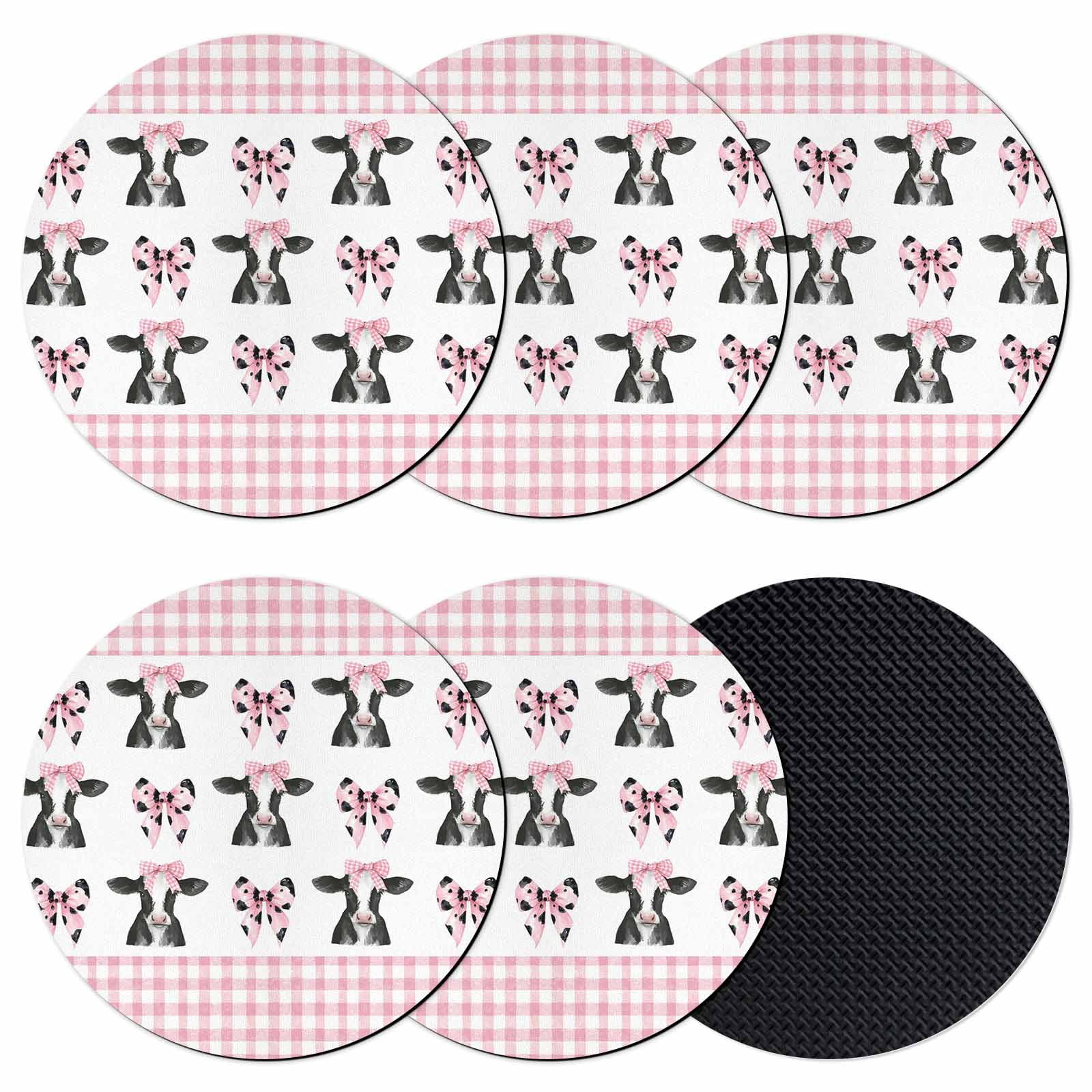 Cute Bow Cow Coasters Set of 6, Absorbent Coasters for Drinks ...