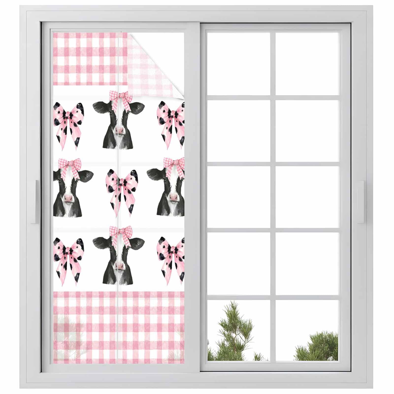 Cute Bow Cow Window Privacy Film, Farmhouse Cute Animals Pink Buffalo ...