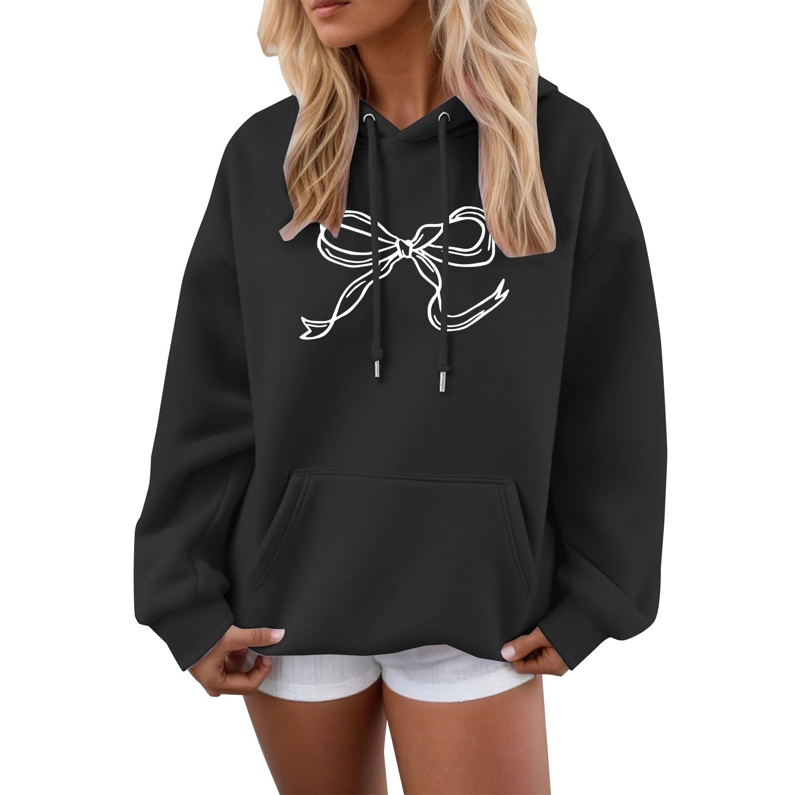 Cute Bow Hoodies for Women Teen Girl Bow Graphic Hoodies Cozy Drop ...