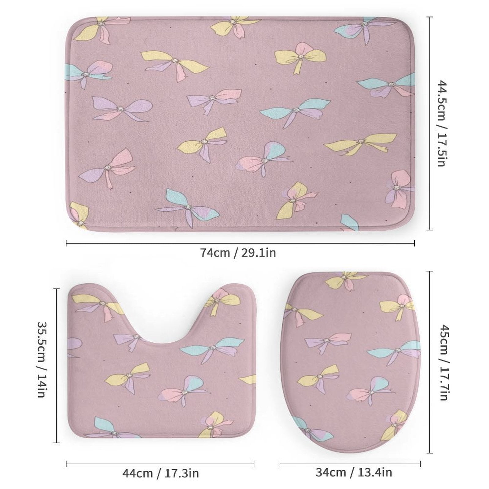 Cute Bow Pattern Bathroom Mats Sets 3 Piece, Bath Mat Earth Quick Dry ...