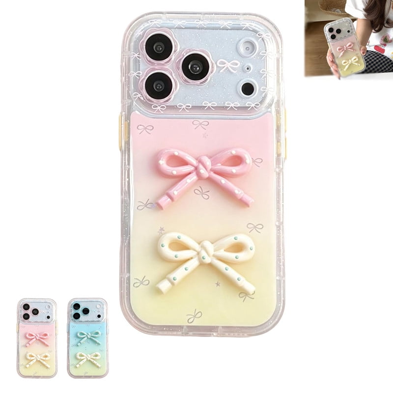Cute Bow Phone Case, Soft TPU Transparent, Full Camera Lens, for iPhone ...