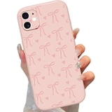 Cute Bow Phone Case for iPhone 12 6.1", Aesthetic Pink Heart Ribbon ...