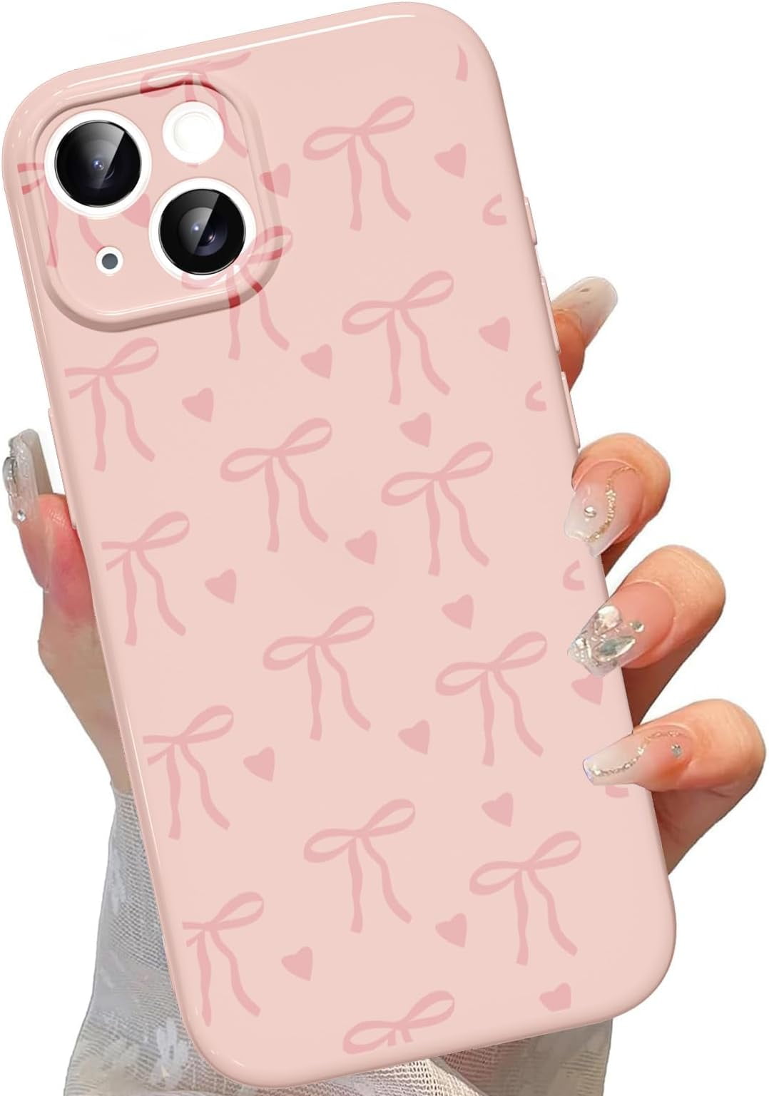 Cute Bow Phone Case for iPhone 13 6.1", Aesthetic Pink Heart Ribbon ...