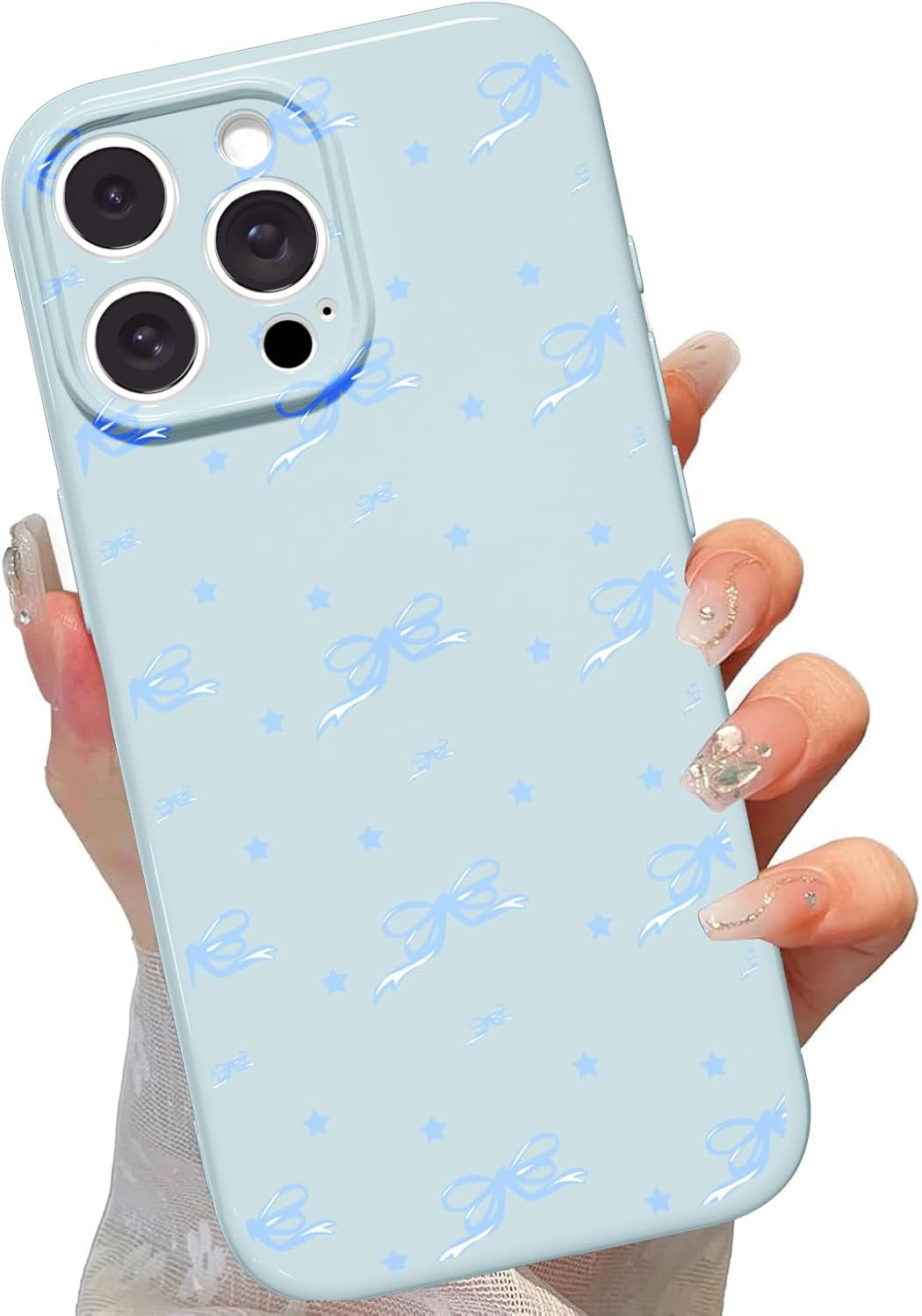Cute Bow Phone Case for iPhone 14 Pro Max 6.7", Aesthetic Blue Star ...