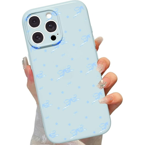 Cute Bow Phone Case for iPhone 14 Pro Max 6.7", Aesthetic Blue Star ...