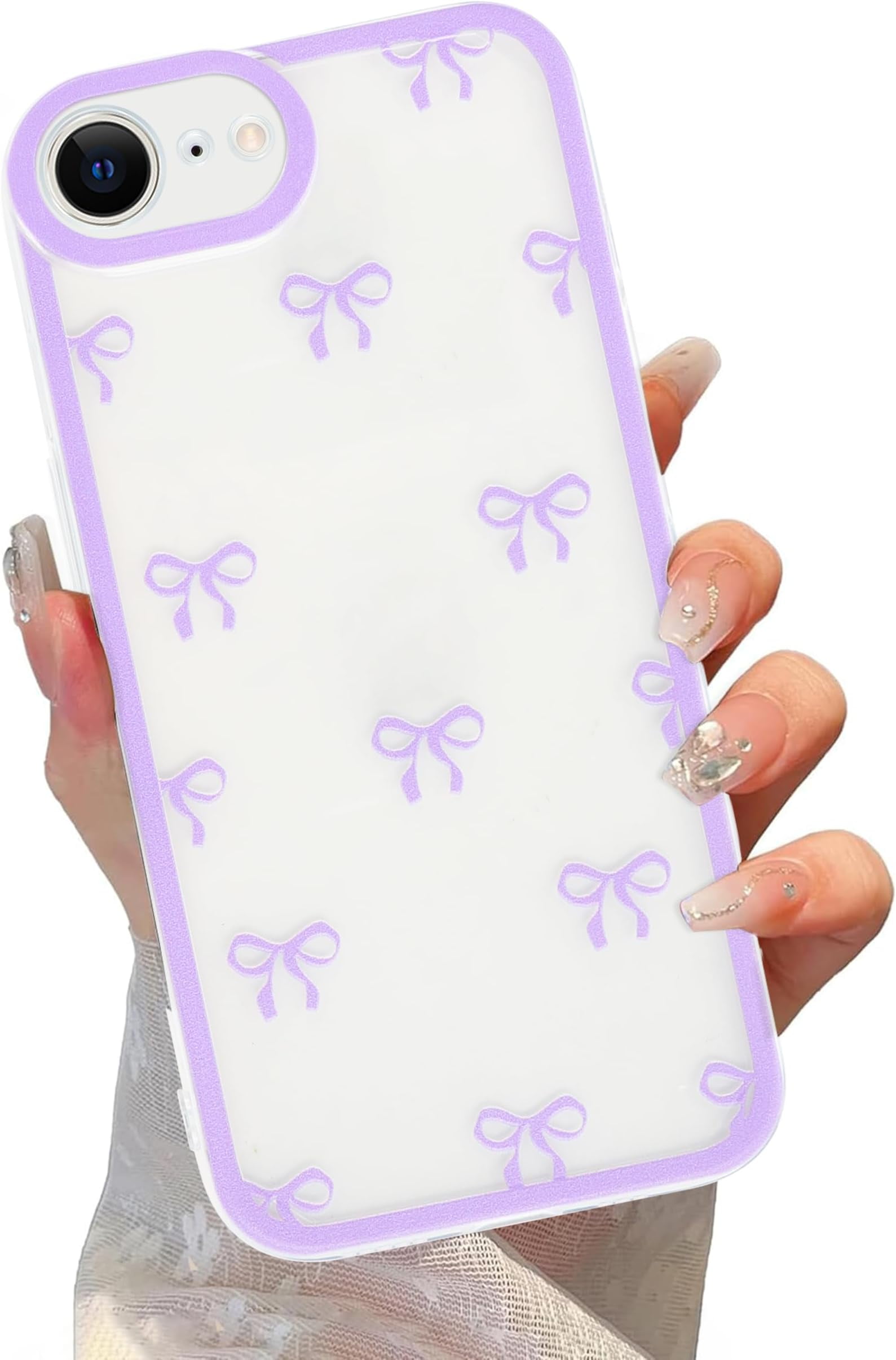 Cute Bow Phone Case for iPhone 16e 6.1", Clear Aesthetic Ribbon Bowknot ...