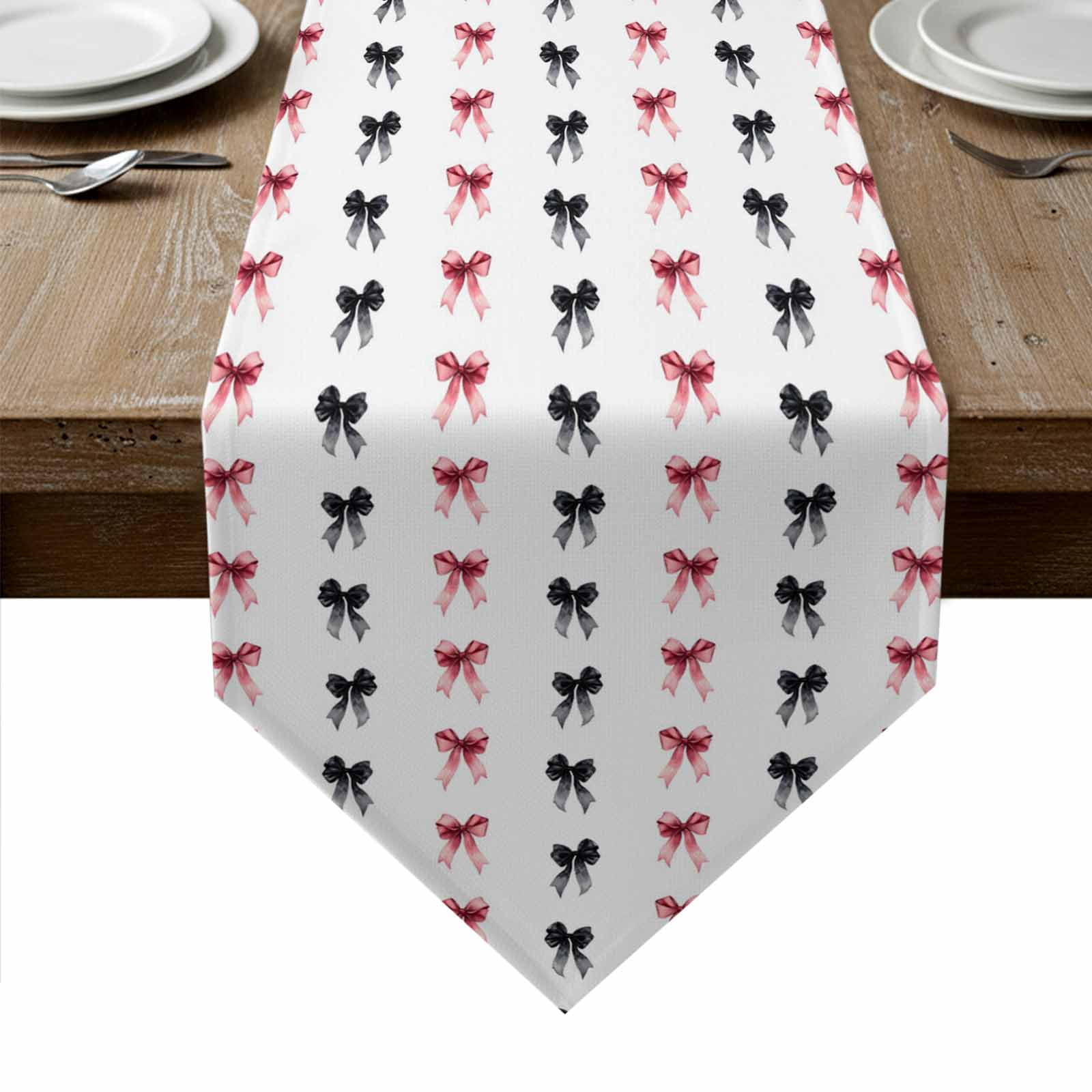 Cute Bow Table Runner Linen Burlap Table Runner 120 Inches Long Black ...