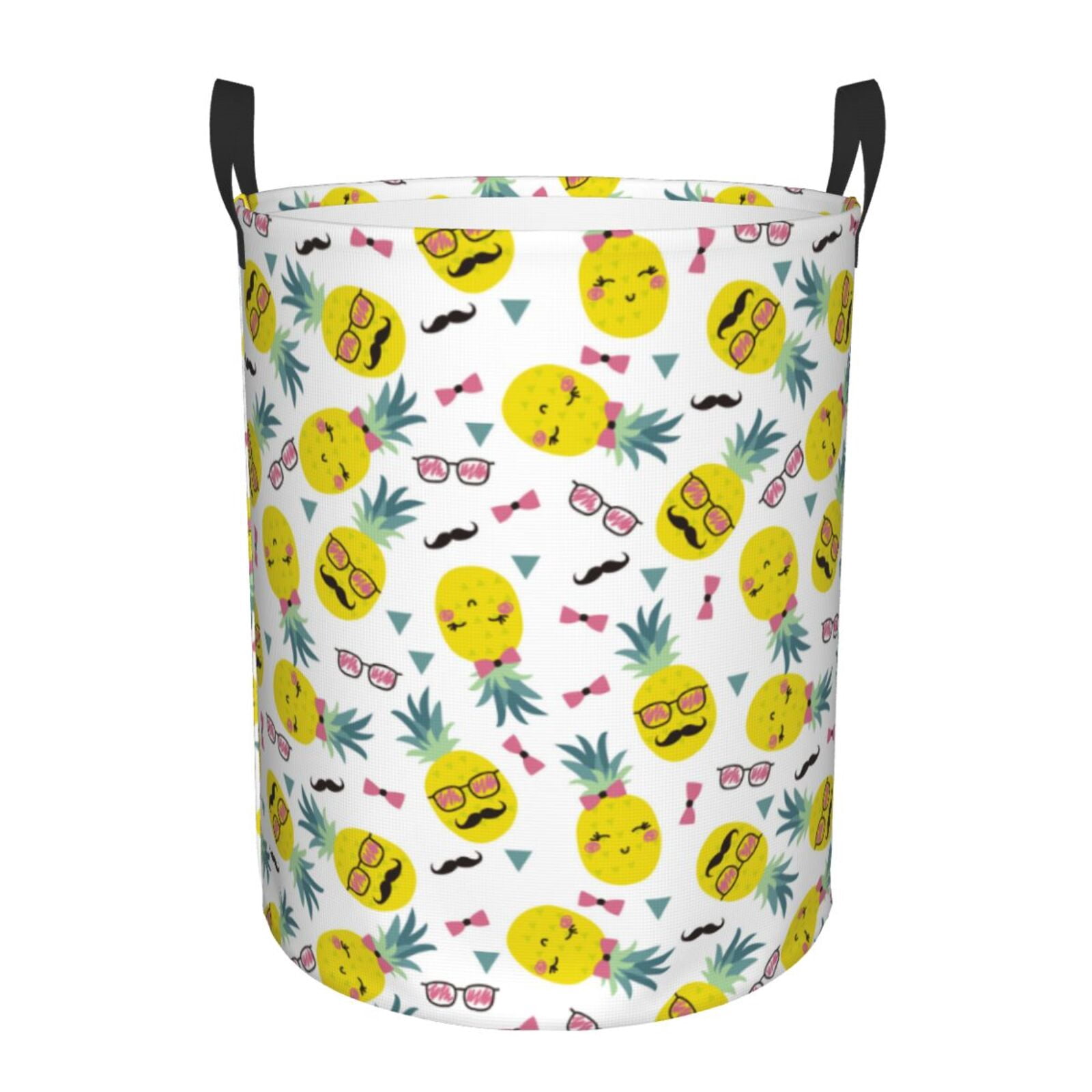 Cute Bow Tie Pineapple Laundry Basket with Handles - Freestanding ...