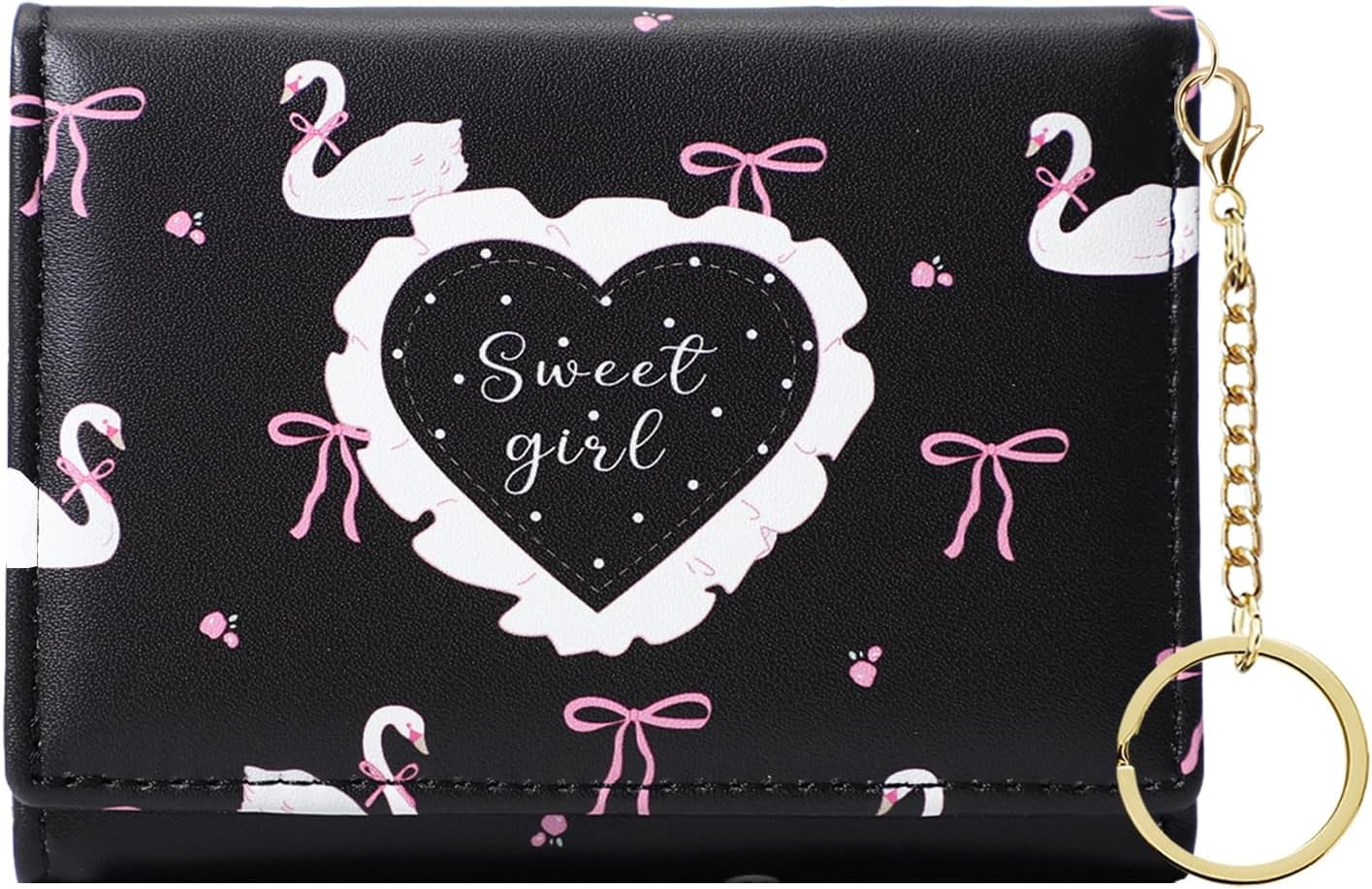 Cute Bow Wallet with Key-chain Aesthetic Card Holder ID Window for ...