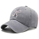 Cute Bowknot Embroidered Baseball Cap Womens Washed Denim Face Framing ...