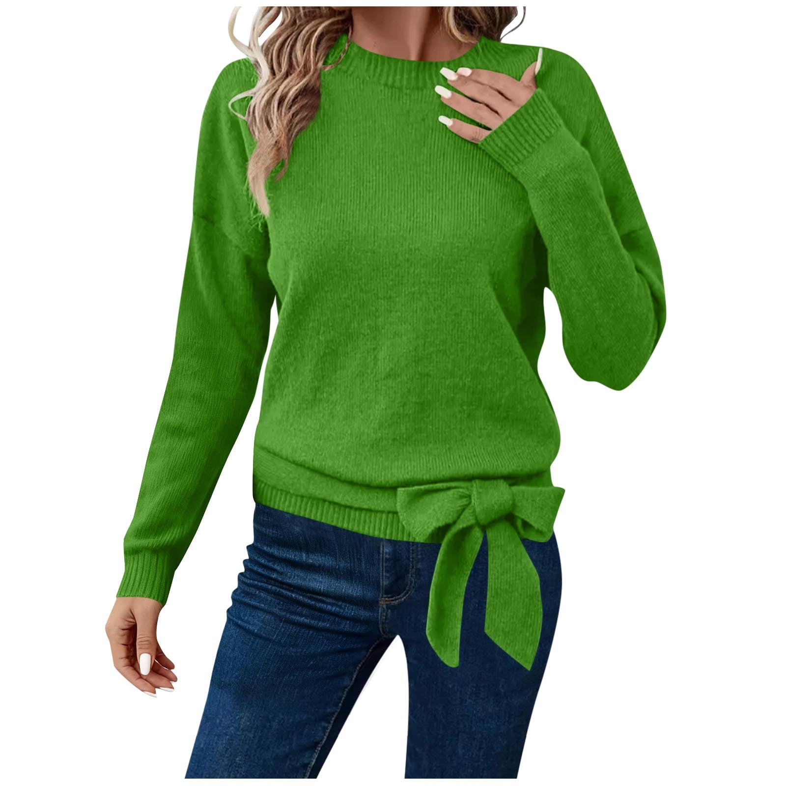 Cute Bowknot Hem Sweaters for Women Cozy Fall Winter Loose Crewneck ...