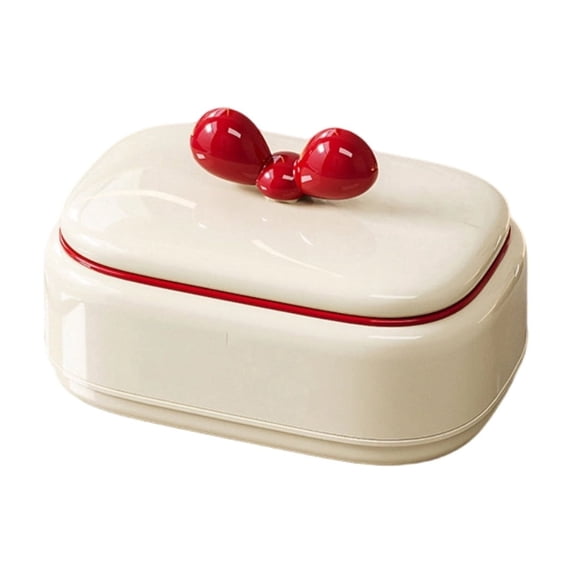 Cute Bowknot Soap Dish with Lid & Drains, Dustproof Self-Draining ...