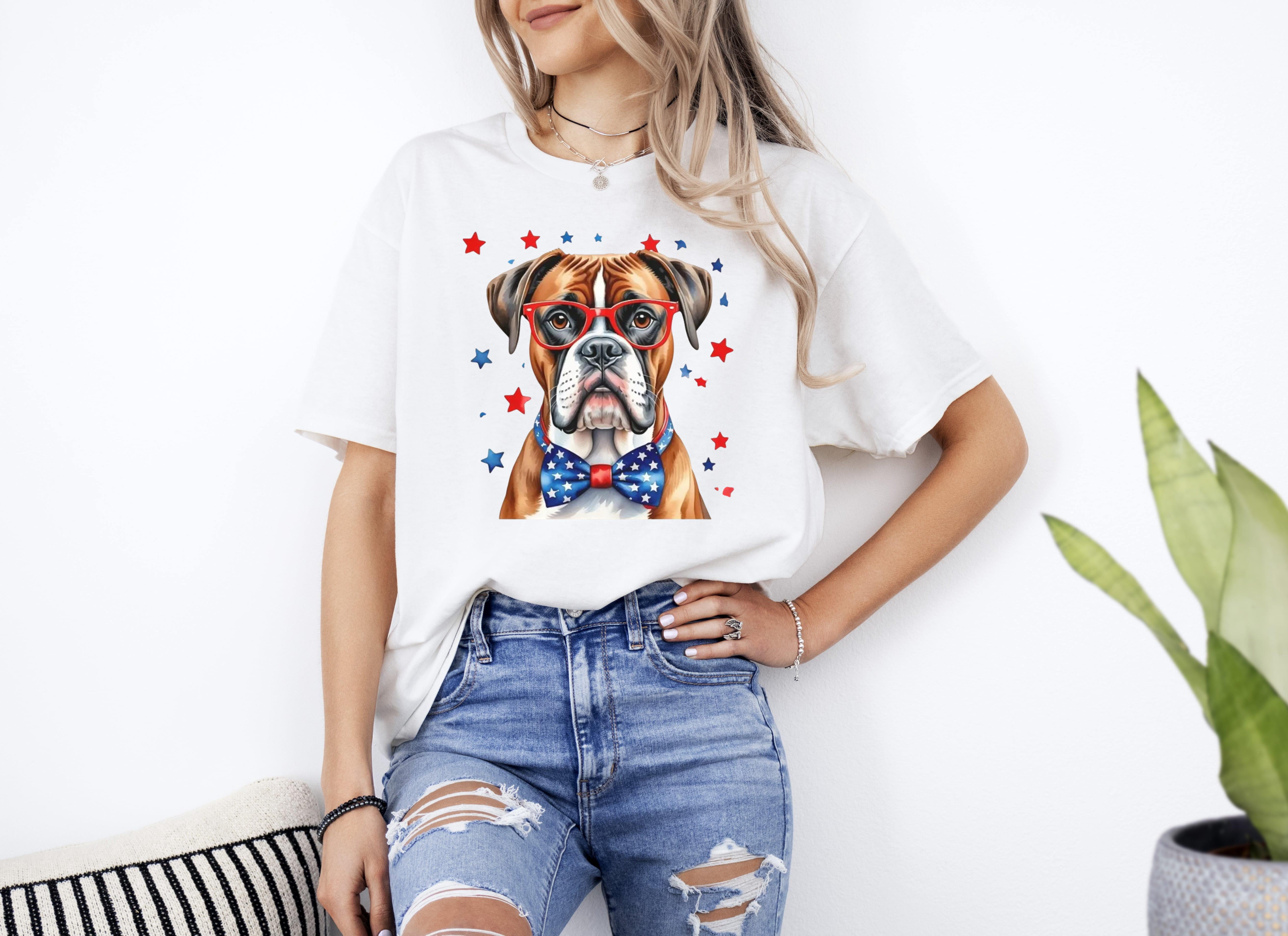 Cute Boxer Dog 4th Of July Patriotic Independence Graphic T-Shirt, for ...
