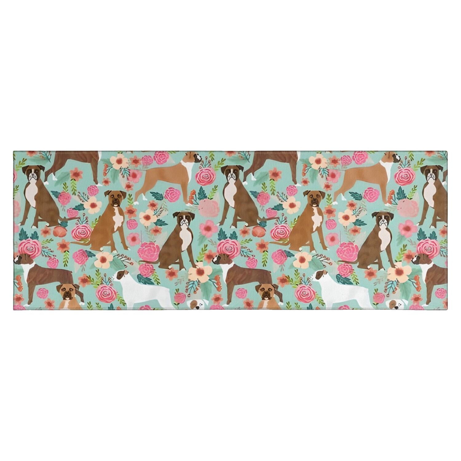 Cute Boxer Dog and Flowers Florals Kitchen Rug Mat,Kitchen Runner Rugs ...