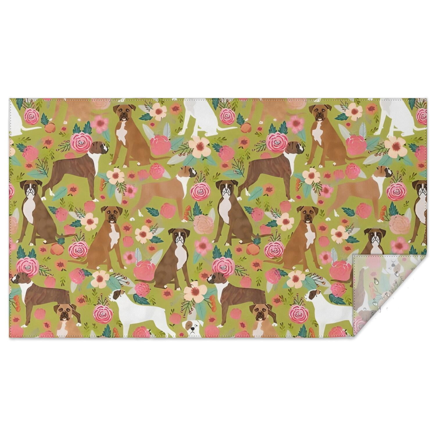 Cute Boxer Dog and Flowers Florals Rectangle Tablecloth 60"x102 ...
