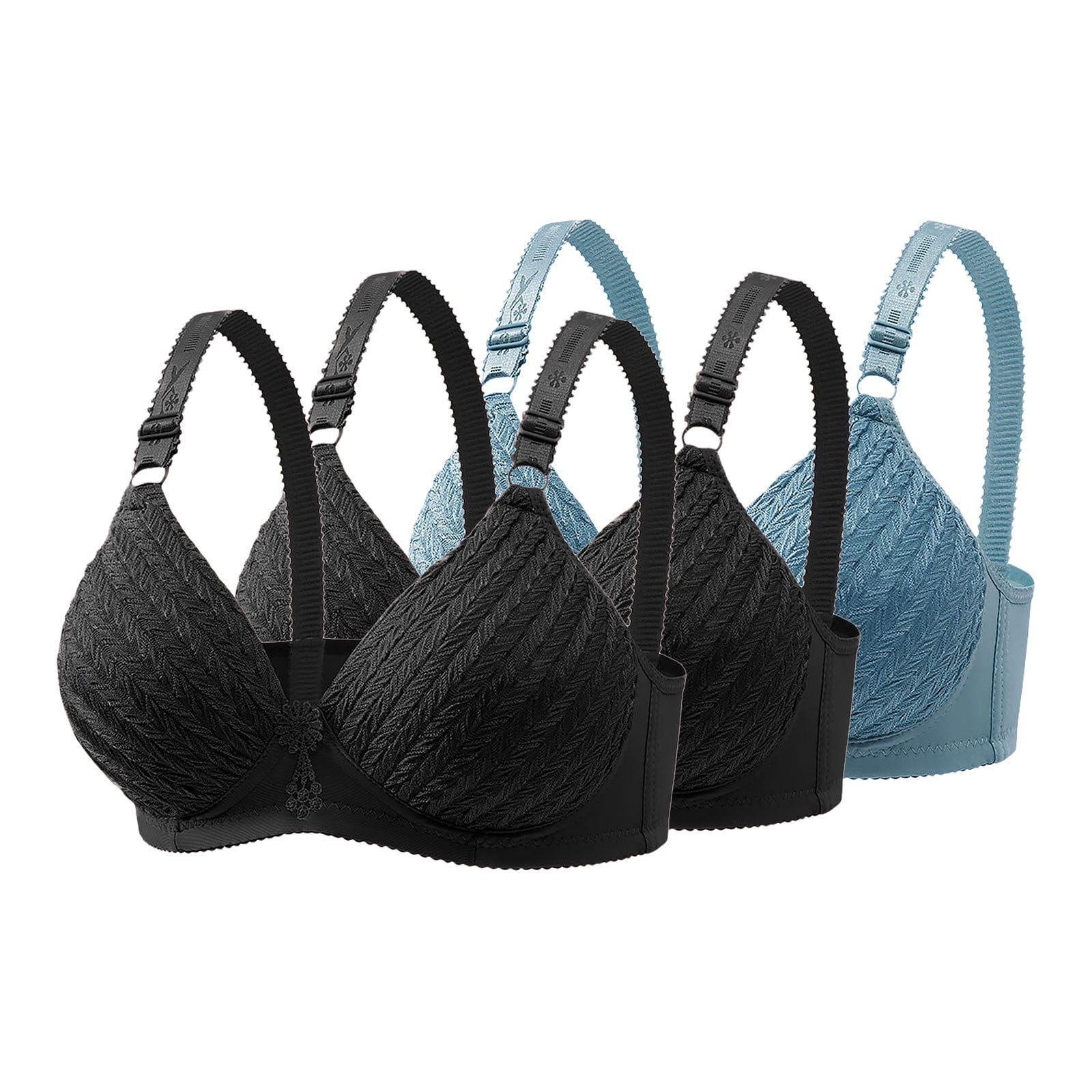 Cute Bras No Underwire 3pc Women's Push up Wireless Bra - Textured ...
