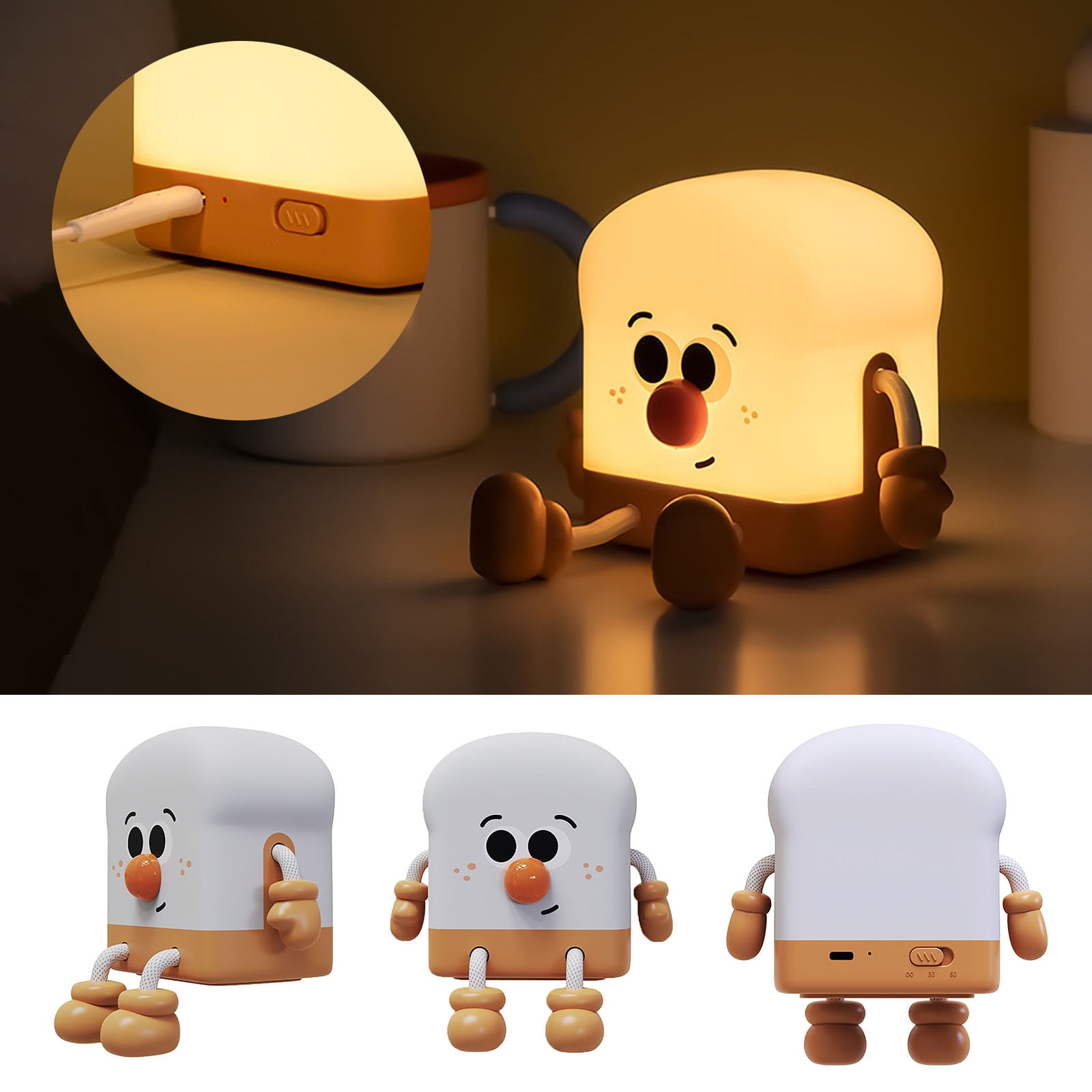 Cute Bread Lamp USB Charging Dimmable LED Table Lamp with Timer,Bedroom ...