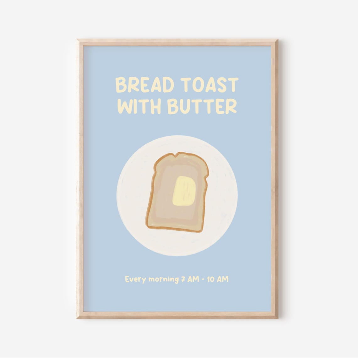 Cute Breakfast Wall Art, Bread Toast With Butter Print, Pastel Food ...