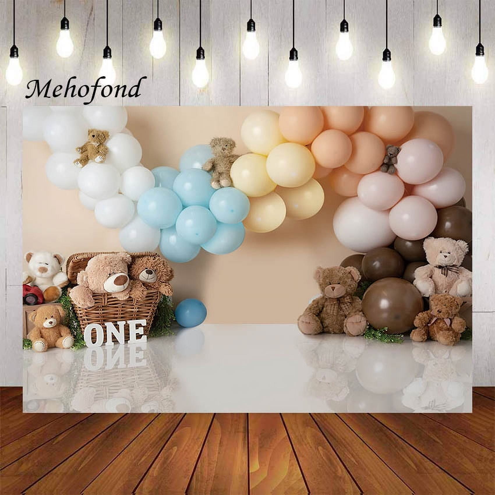Cute Brown Bear Balloons Kids Birthday Party Cake Smash Portrait r ...