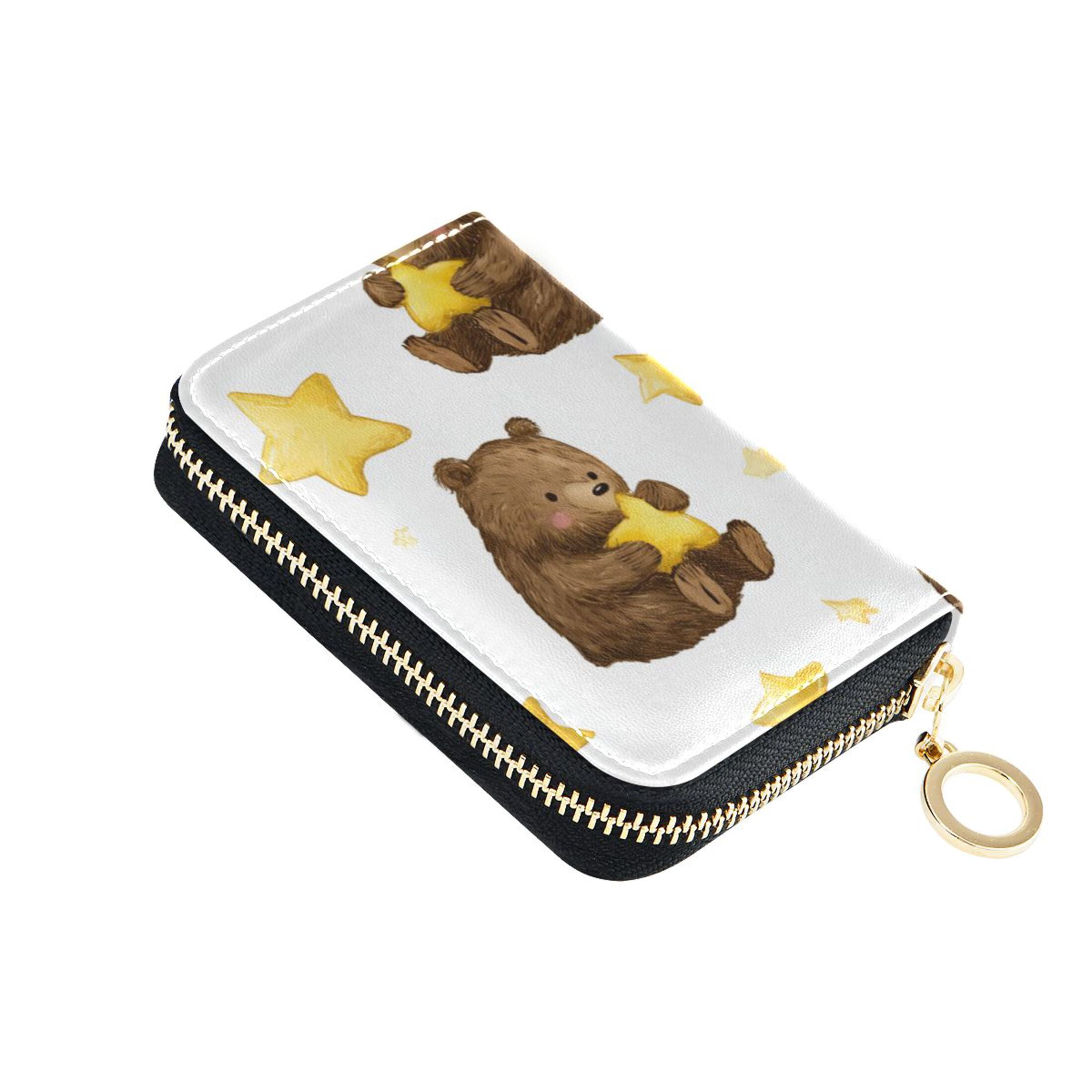 Cute Brown Bears Hold Yellow Stars Women's Credit Card Holder PU ...