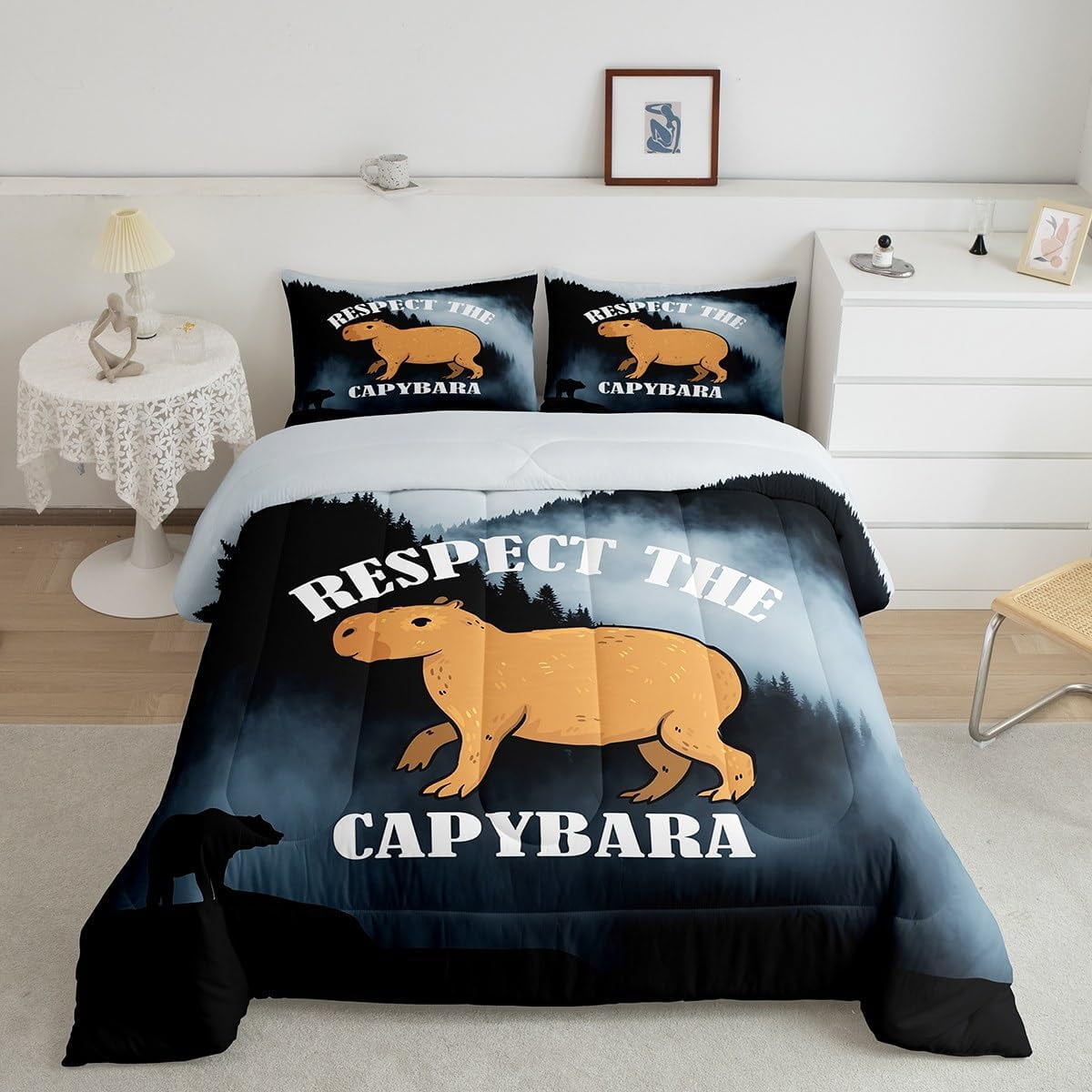 Cute Brown Capybara Comforter Set for Kids, Twin Size - Purple Galaxy ...