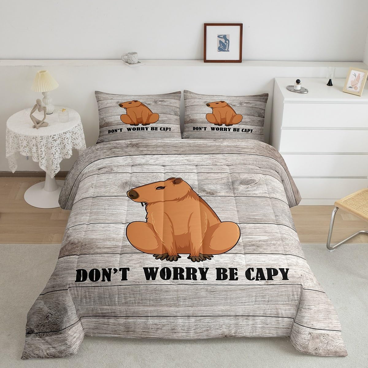 Cute Brown Capybara Comforter Set for Kids, Twin Size - Purple Galaxy ...