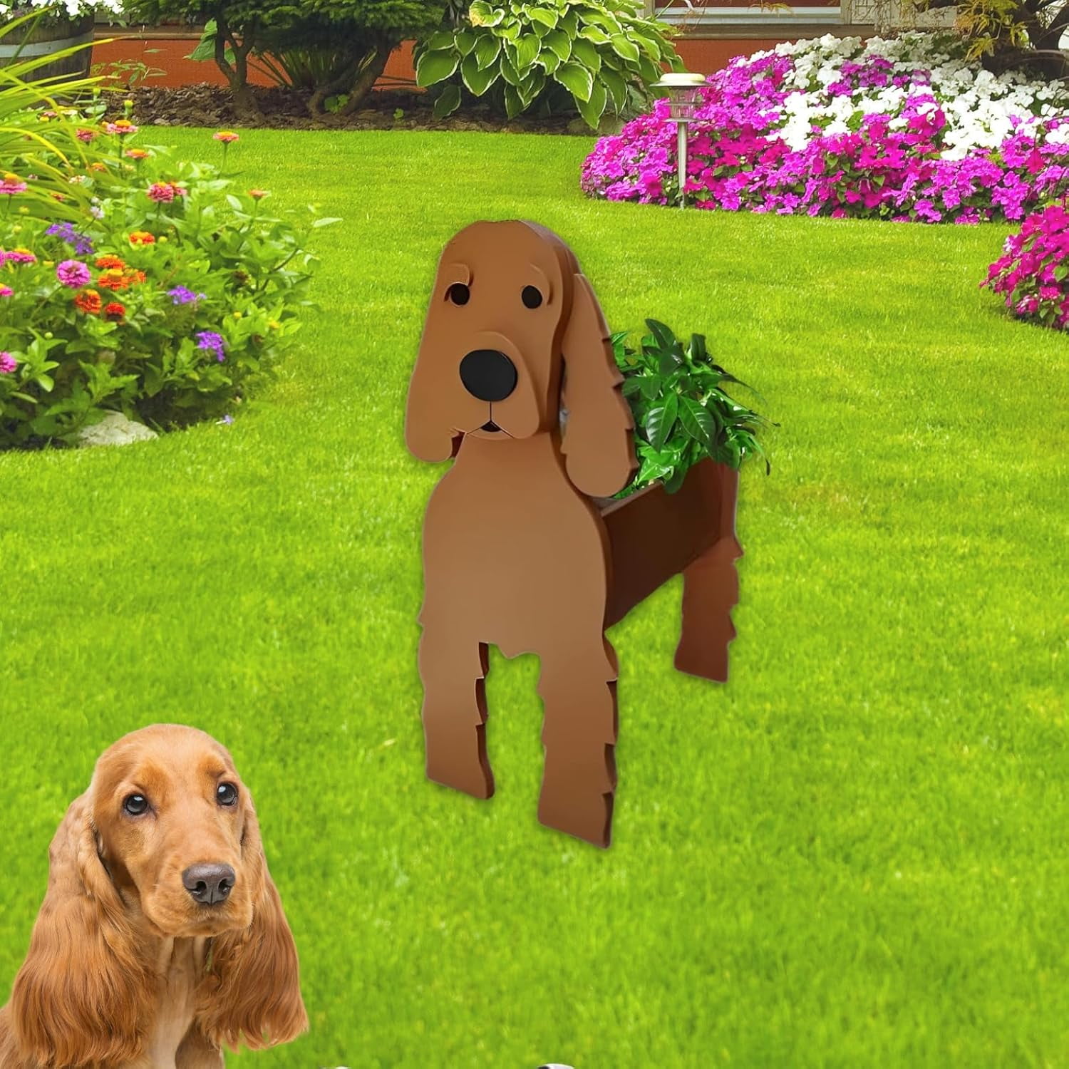 Cute Brown Cocker Spaniel Dog Planter Pots, Garden Dog Flower Planter ...