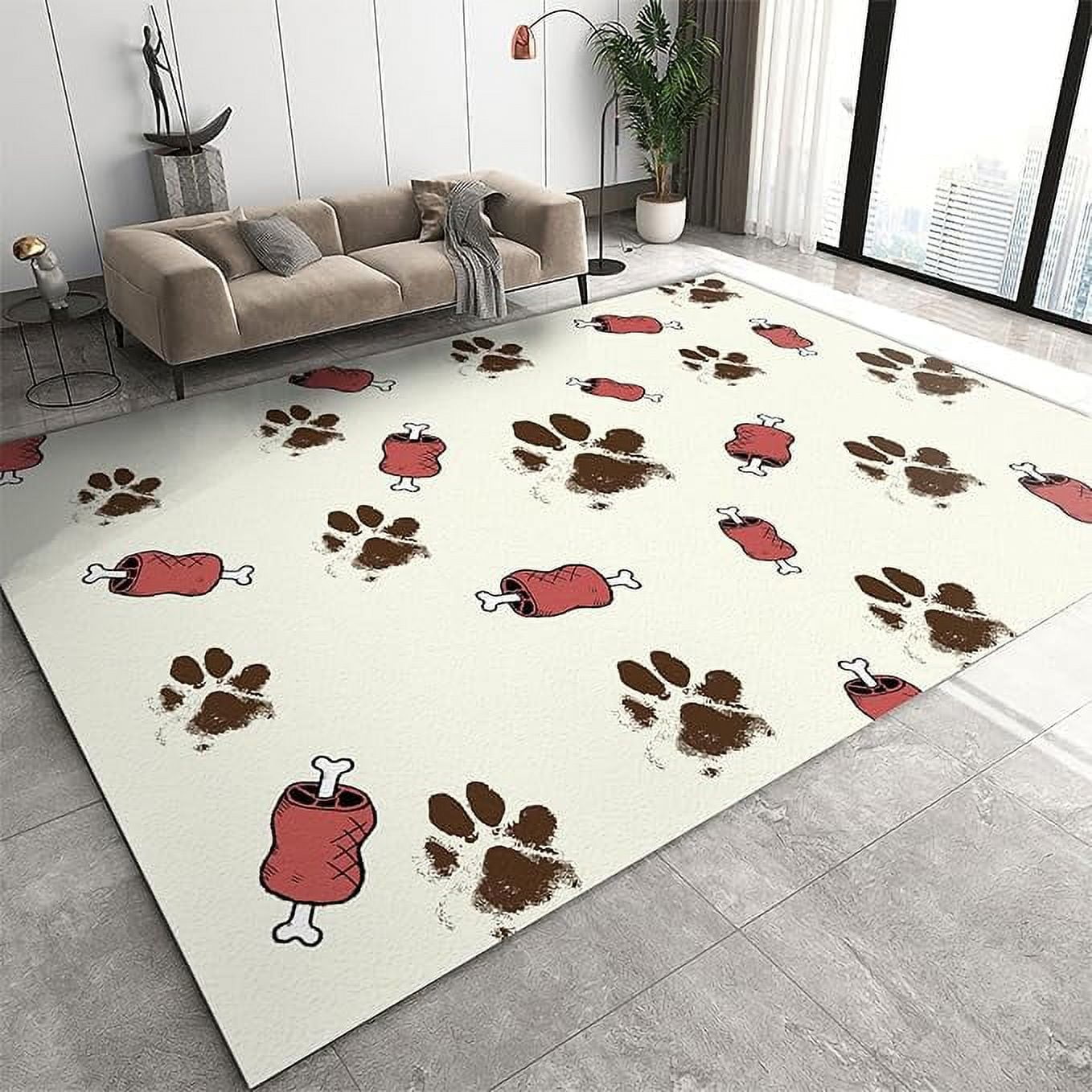 Cute Brown Dog Paw Prints Area Rug, Classic Pattern Indoor Decor Carpet ...