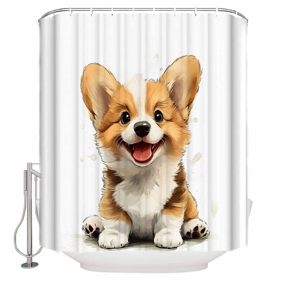 Cute Brown Puppy Bathroom Shower Curtains with 12 Hooks Polyester ...