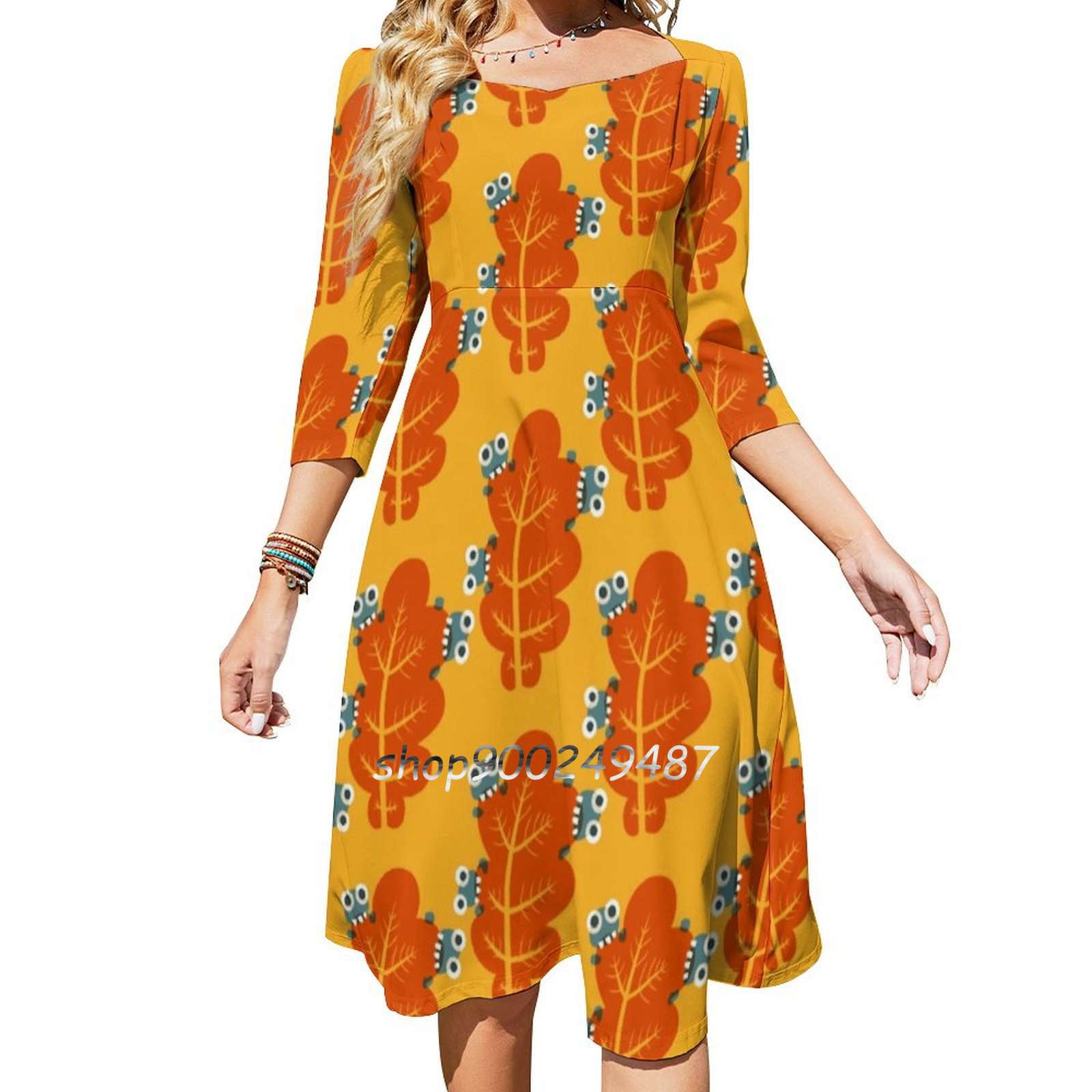 Cute Bugs Eating Autumn Leaves Sweet Elegant Dress Women Korean Kawaii ...