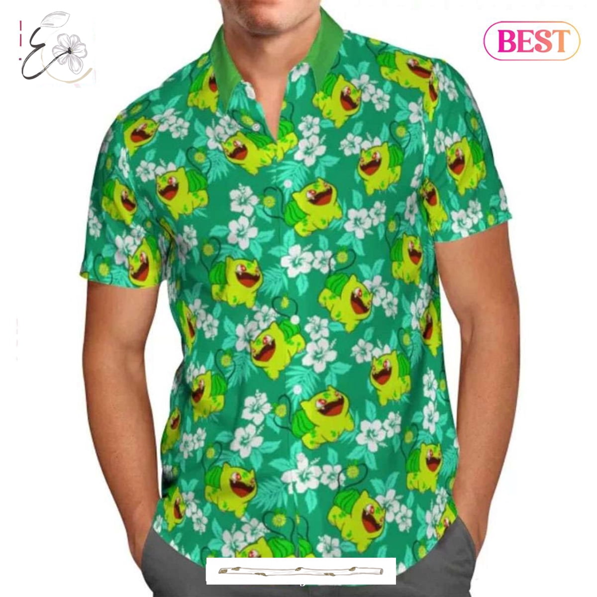 Cute Bulbasaur Tropical Floral Hawaiian Shirt Anime Shirt for Men Women ...