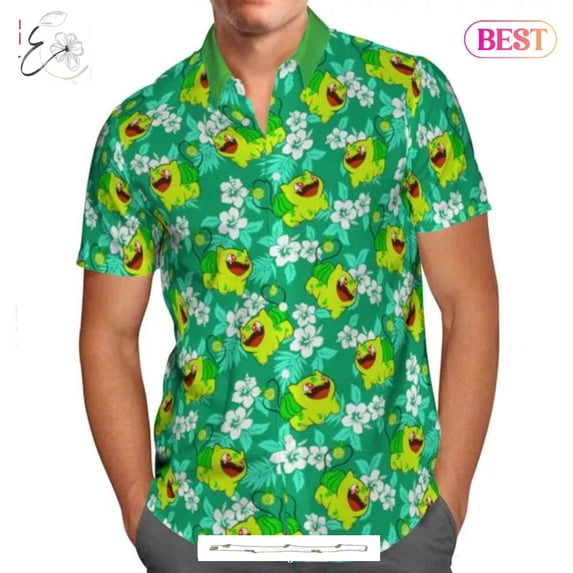 Cute Bulbasaur Tropical Floral Hawaiian Shirt Anime Shirt for Men Women ...