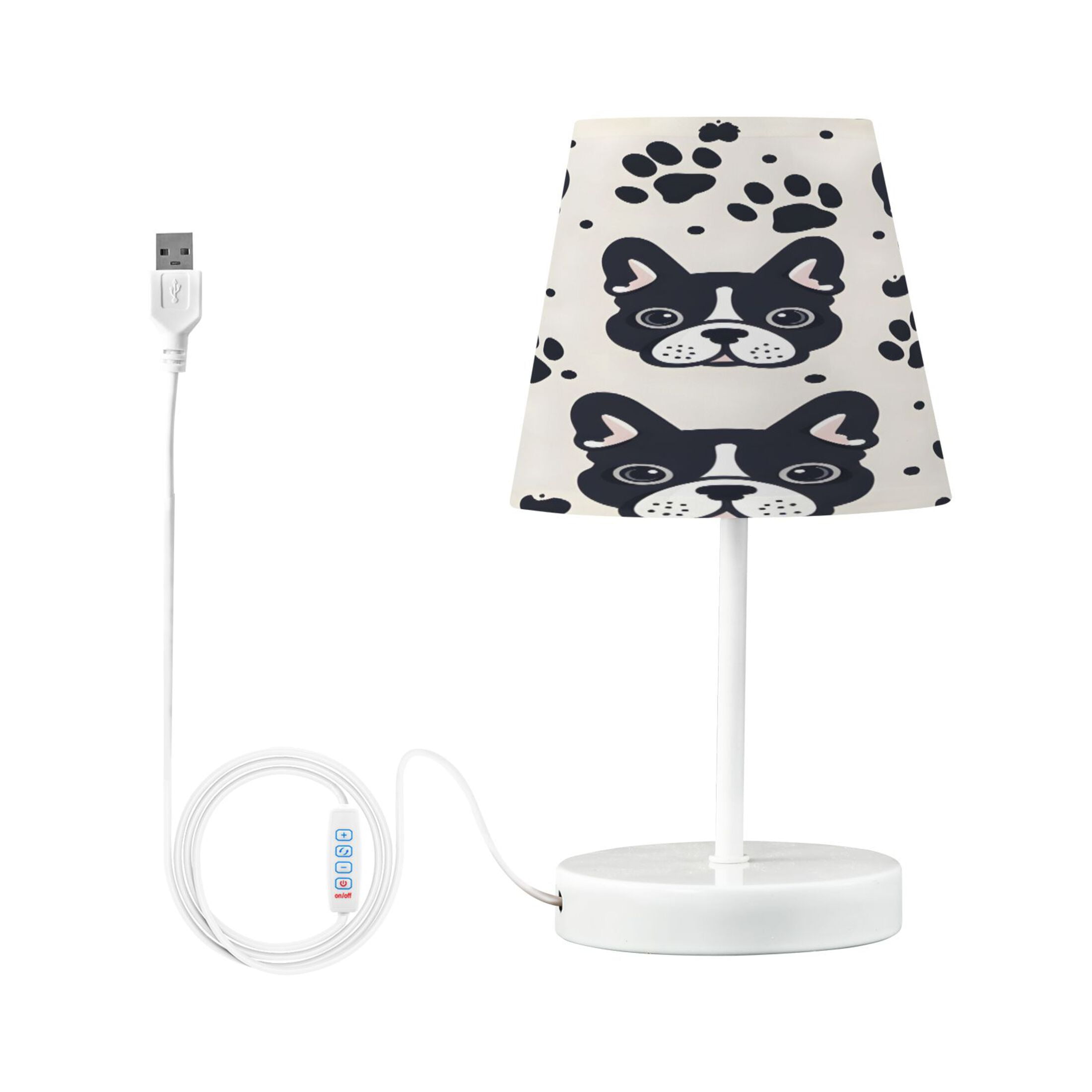Cute Bulldog Faces and Pawprints Desk Lamp LED Table Nightstand Lamps ...