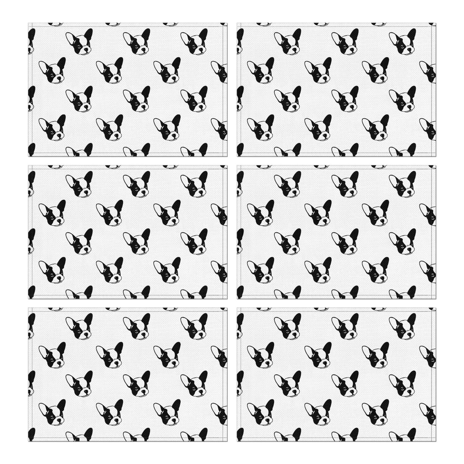 Cute Bulldog Summer Placemats Table Placemats Set Of 6-Linen Kitchen ...