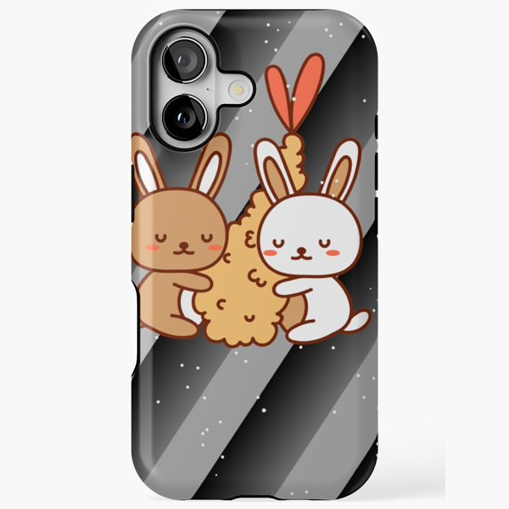 Cute Bunnies Hugging Striped Pillow Fun Art iPhone Case 17 11 12 13 14 ...