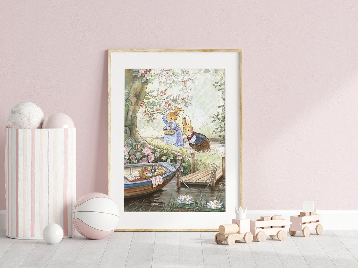 Cute Bunnies Nursery Wall Art Beatrix Potter Rabbit Vintage Childrens ...