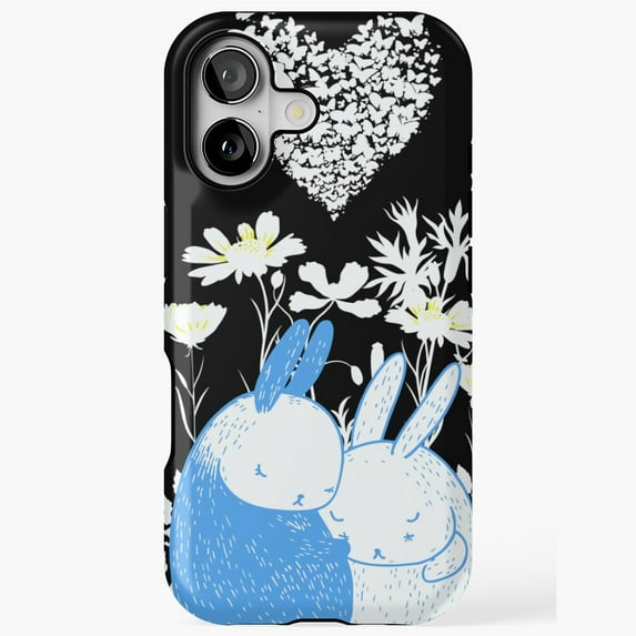 Cute Bunnies Wildflowers Nature Art iPhone Case 17 11 12 13 14 15 16 ...