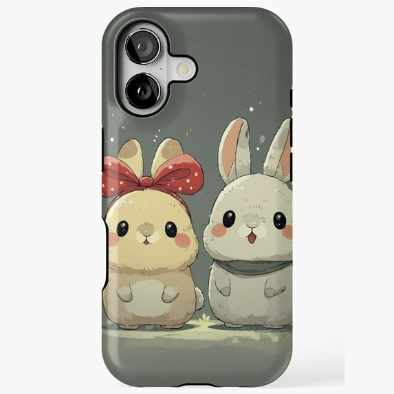 Cute Bunnies With A Bowtie Fancy Art iPhone Case 17 11 12 13 14 15 16 ...