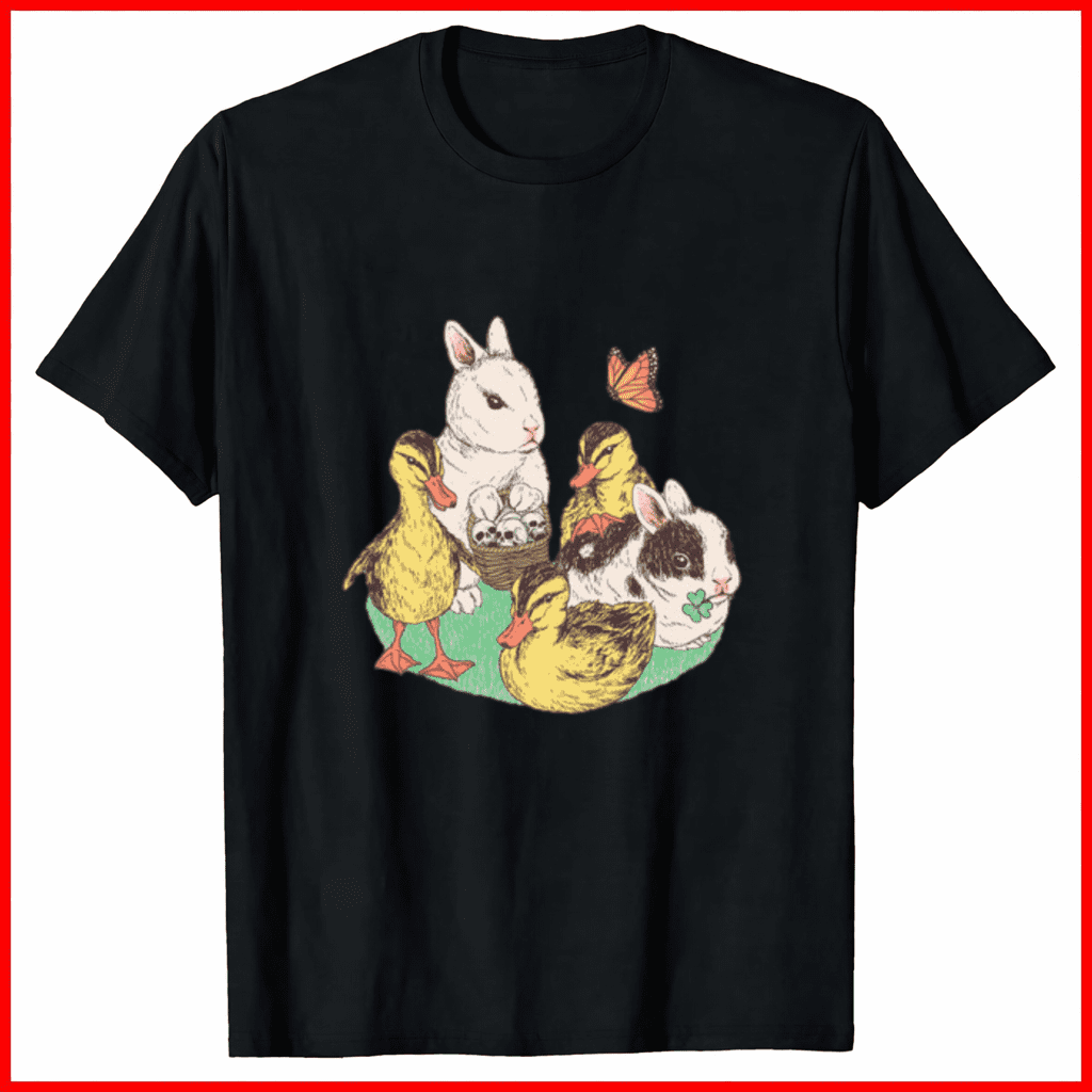 Cute Bunnies and Duckies Graphic Tshirt Sweet Nature Farm Animal Top ...